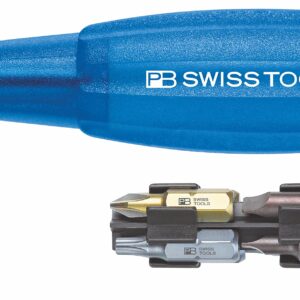 PB Swiss Tools Insider 1 - Universal 1/4" bit holder with 10 PrecisionBits in the handle - Blue