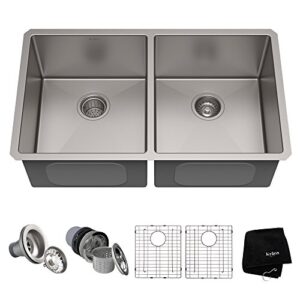 kraus standard pro 33-inch 16 gauge undermount 50/50 double bowl stainless steel kitchen sink, khu102-33