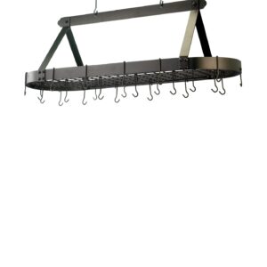 Old Dutch Oval Hanging Pot Rack with Grid & 24 Hooks, Oiled Bronze, 48 x 19 x 15.5