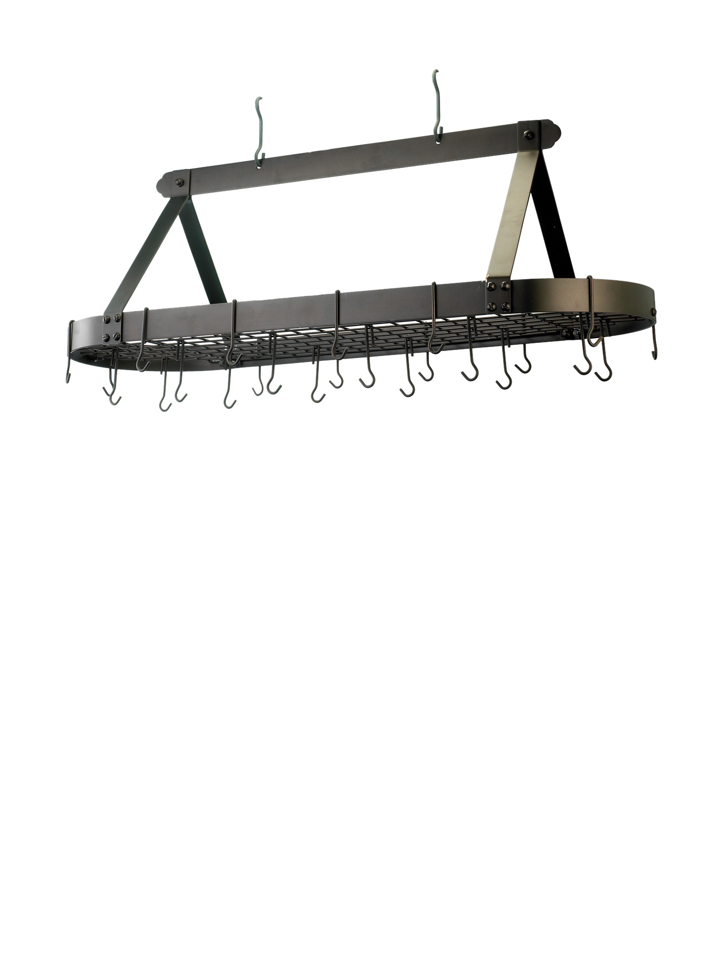 Old Dutch Oval Hanging Pot Rack with Grid & 24 Hooks, Oiled Bronze, 48 x 19 x 15.5