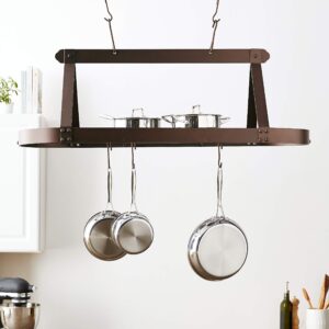 Old Dutch Oval Hanging Pot Rack with Grid & 24 Hooks, Oiled Bronze, 48 x 19 x 15.5