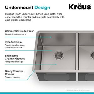 Kraus Standard PRO 33-inch 16 Gauge Undermount 50/50 Double Bowl Stainless Steel Kitchen Sink, KHU102-33