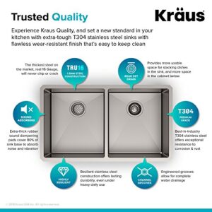 Kraus Standard PRO 33-inch 16 Gauge Undermount 50/50 Double Bowl Stainless Steel Kitchen Sink, KHU102-33