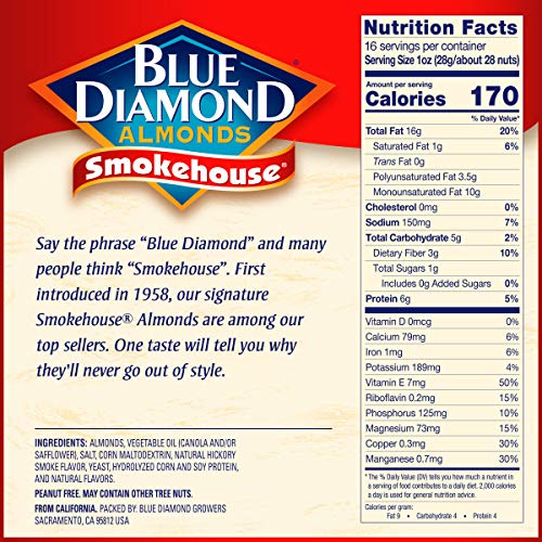 Blue Diamond Almonds Gluten Free Smokehouse Flavored Snack Nuts, 16 Oz Resealable Bag (Pack of 1)