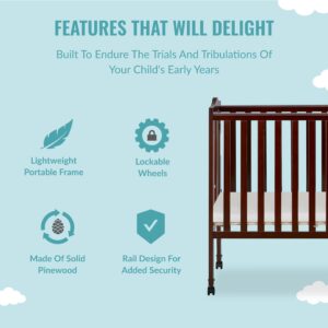 2-in-1 Lightweight Folding Portable Stationary Side Crib in Espresso, Greenguard Gold Certified, Baby Crib to Playpen, Folds Flat for Storage, Locking Wheels