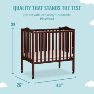 2-in-1 Lightweight Folding Portable Stationary Side Crib in Espresso, Greenguard Gold Certified, Baby Crib to Playpen, Folds Flat for Storage, Locking Wheels