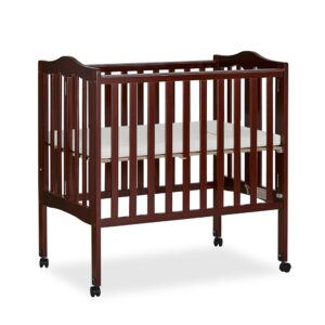 2-in-1 Lightweight Folding Portable Stationary Side Crib in Espresso, Greenguard Gold Certified, Baby Crib to Playpen, Folds Flat for Storage, Locking Wheels