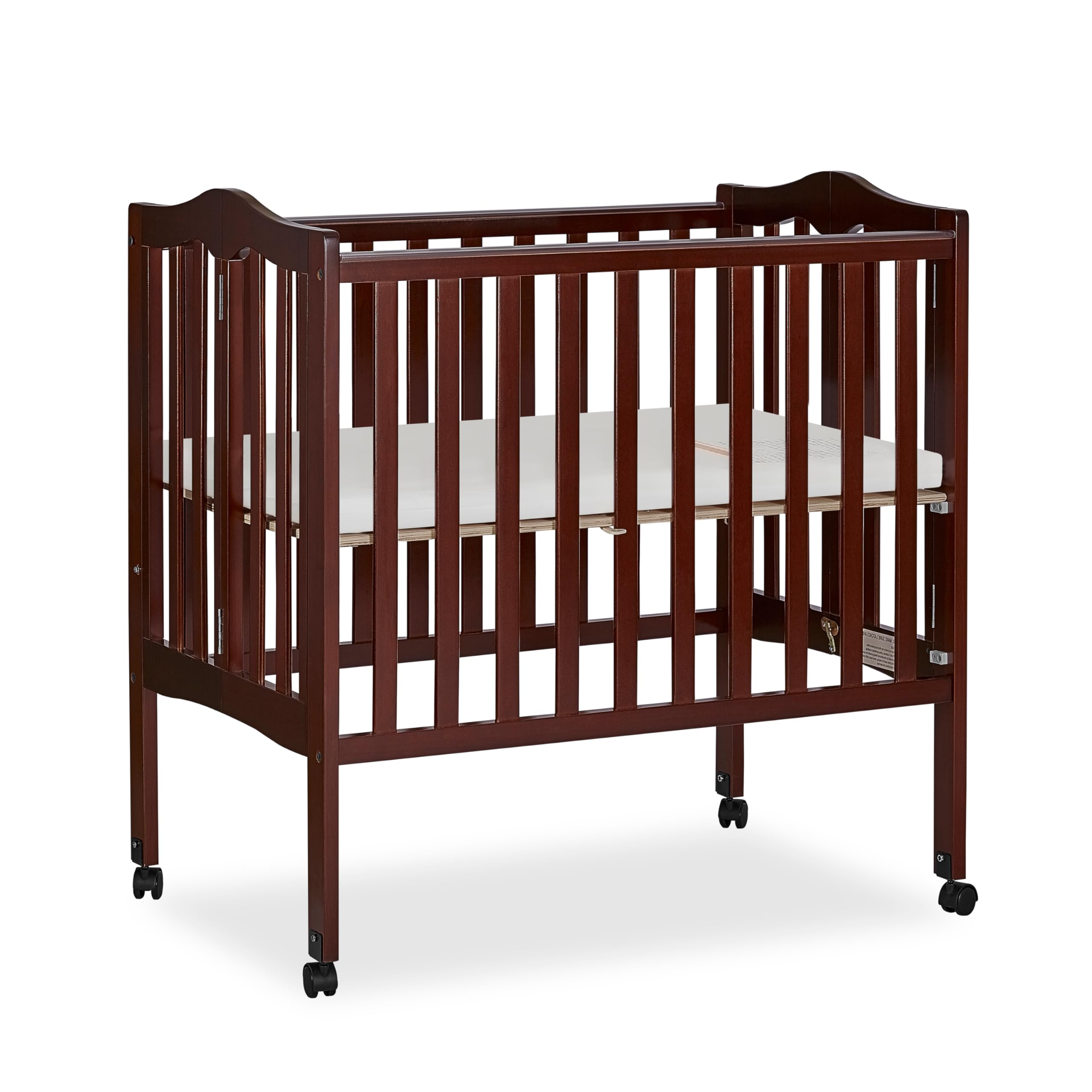 2-in-1 Lightweight Folding Portable Stationary Side Crib in Espresso, Greenguard Gold Certified, Baby Crib to Playpen, Folds Flat for Storage, Locking Wheels