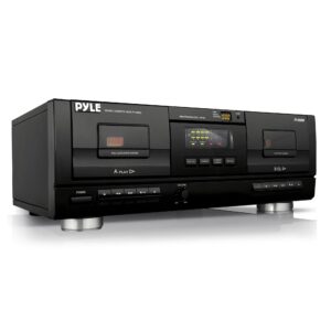 pyle dual stereo cassette tape deck - clear audio double player recorder system w/ mp3 music converter, rca for recording, dubbing, usb, retro design - for standard / cro2 tapes, home use - pt659du