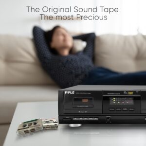 Pyle Dual Stereo Cassette Tape Deck - Clear Audio Double Player Recorder System w/ MP3 Music Converter, RCA for Recording, Dubbing, USB, Retro Design - For Standard / CrO2 Tapes, Home Use - PT659DU