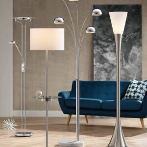 Possini Euro Design Infini Modern Mid Century Arched Floor Lamp Standing 5-Light 78" Tall Chrome Silver Metal Marble Base Swivel Dome Shade Decor for Living Room Reading House Family Bedroom Home