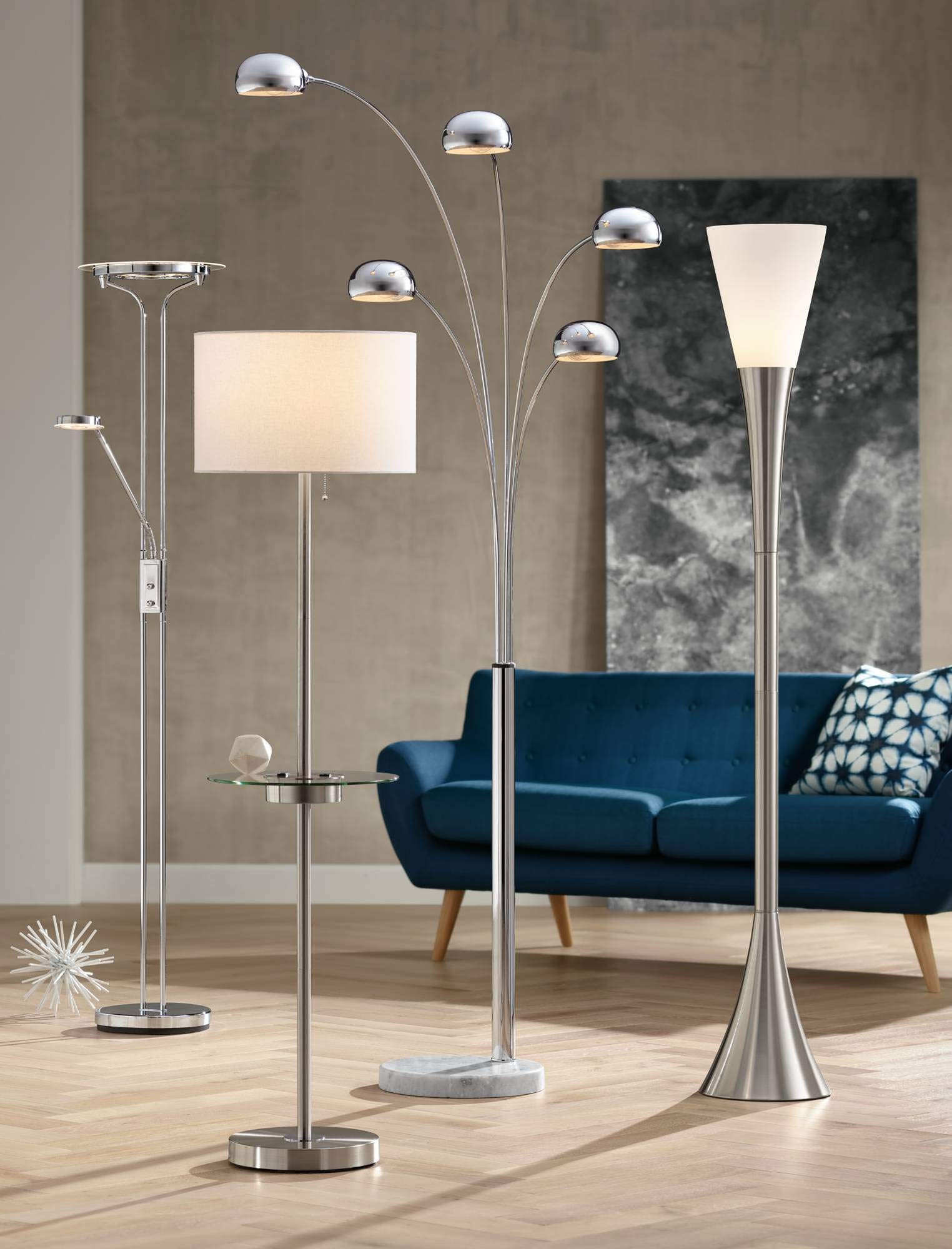 Possini Euro Design Infini Modern Mid Century Arched Floor Lamp Standing 5-Light 78" Tall Chrome Silver Metal Marble Base Swivel Dome Shade Decor for Living Room Reading House Family Bedroom Home