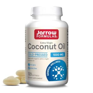 jarrow formulas extra virgin organic coconut oil - 120 softgels - made with certified extra virgin coconut oil - 100% cold-pressed & solvent free - up to 120 servings