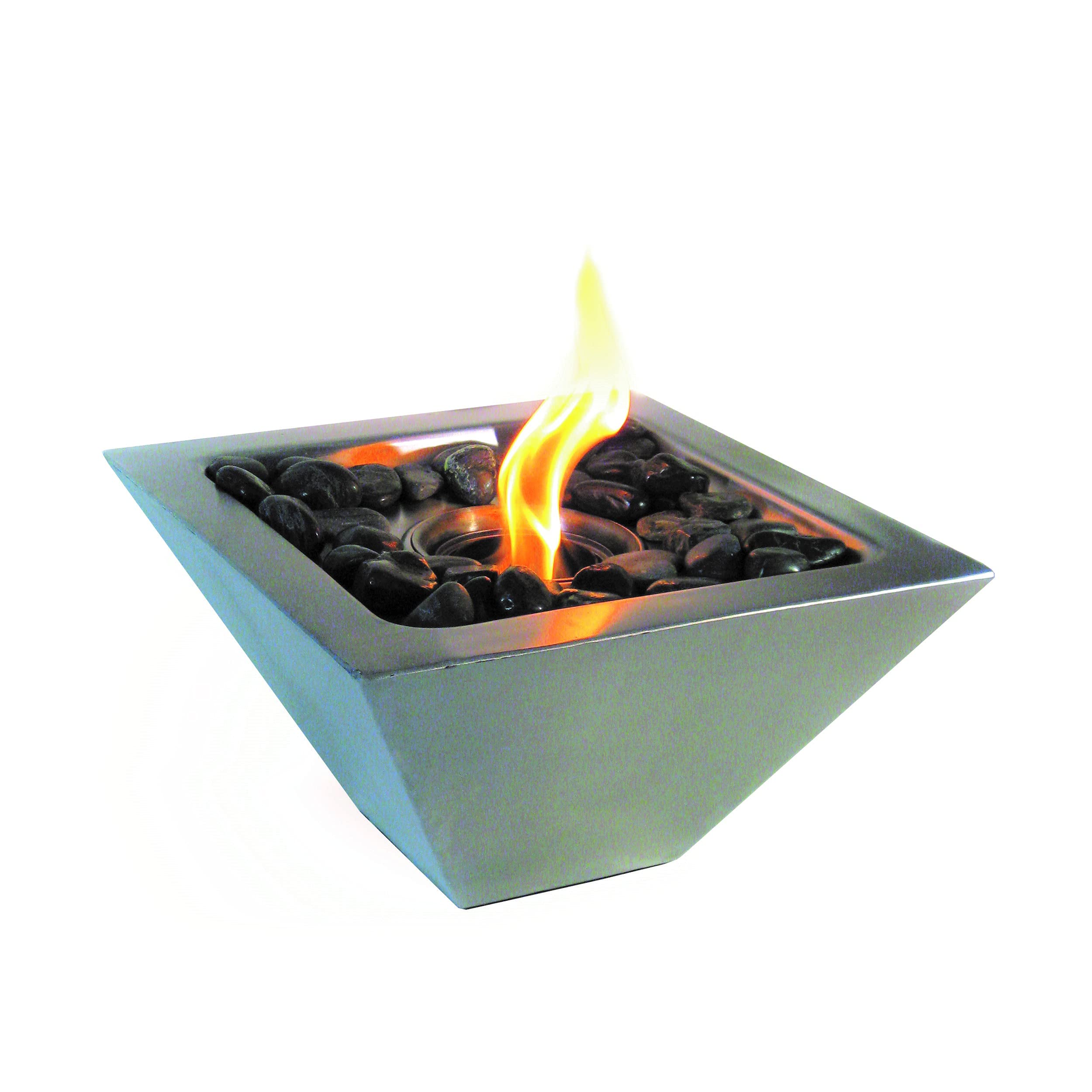 Anywhere Fireplace Empire Tabletop Fireplace, Portable Ventless Gel Fuel Fireplace with Polished Stones, Elegant Tabletop Smokeless Fireplace for Indoor or Outdoor Use (Stainless Steel)