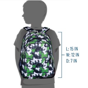 Wildkin 15-Inch Kids Backpack for Boys & Girls, Perfect for Early Elementary Daycare School Travel, Features Padded Back & Adjustable Strap (Green Camo)