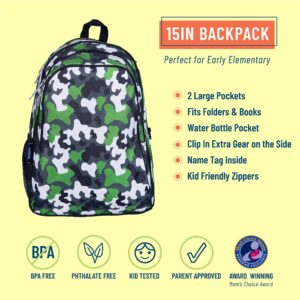 Wildkin 15-Inch Kids Backpack for Boys & Girls, Perfect for Early Elementary Daycare School Travel, Features Padded Back & Adjustable Strap (Green Camo)