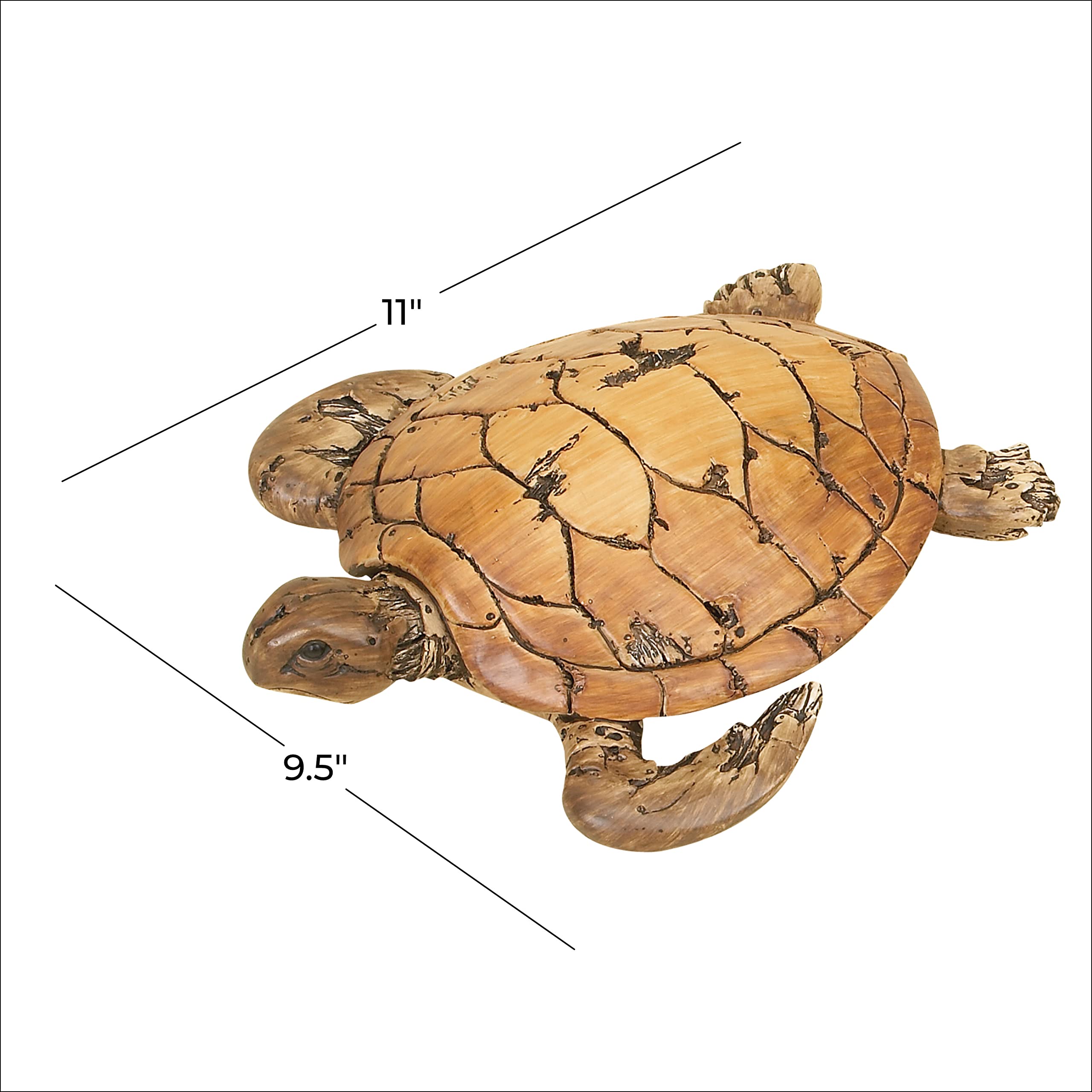 Deco 79 Polystone Turtle Decorative Sculpture Home Decor Statue, Accent Figurine 11" x 9" x 3", Brown