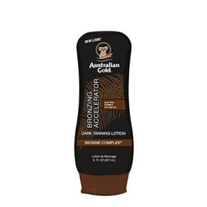 australian gold dark tanning accelerator lotion with bronzer, 8 ounce, new package same formula, b003gx5ssc