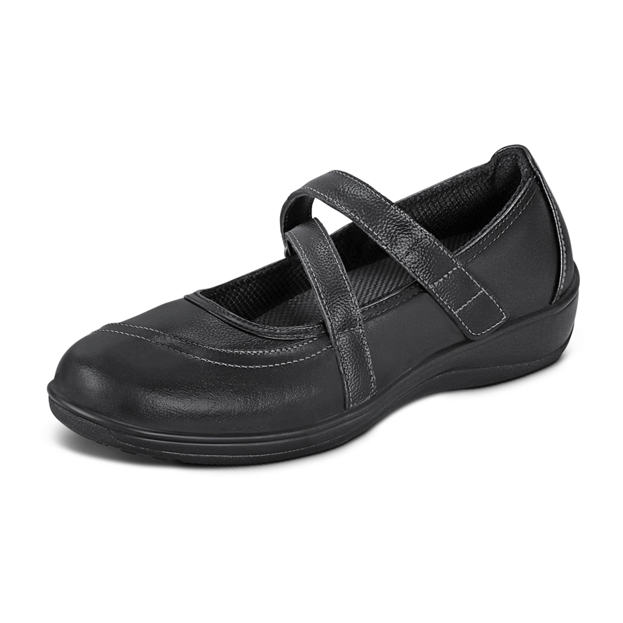 Orthofeet Women's Orthopedic Black Leather Celina Mary Jane Shoes, Size 8