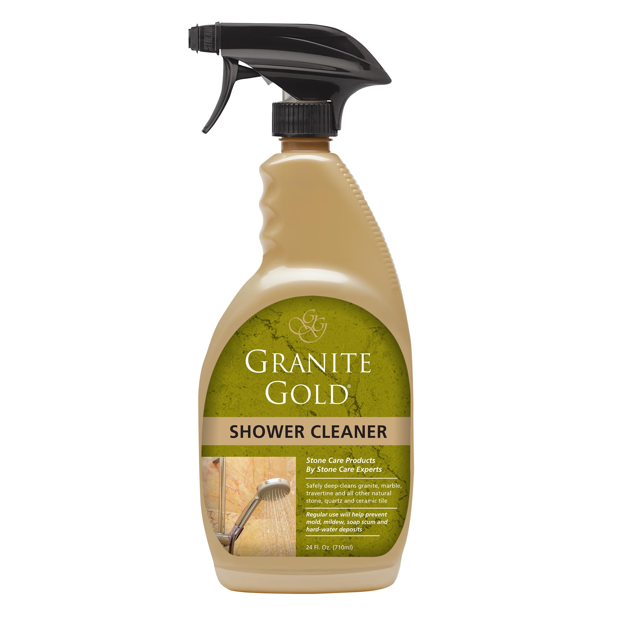 Granite Gold Shower Cleaner Spray for Quartz, Granite, Marble, Ceramic, and Other Stone Tub Surfaces, Made in the USA, 24 Ounces, Gold