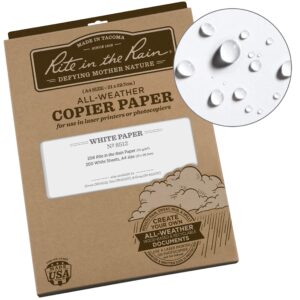 rite in the rain weatherproof laser printer paper, a4 paper size 21 x 29.7cm, 20# white, 200 sheet pack (no. 8512)