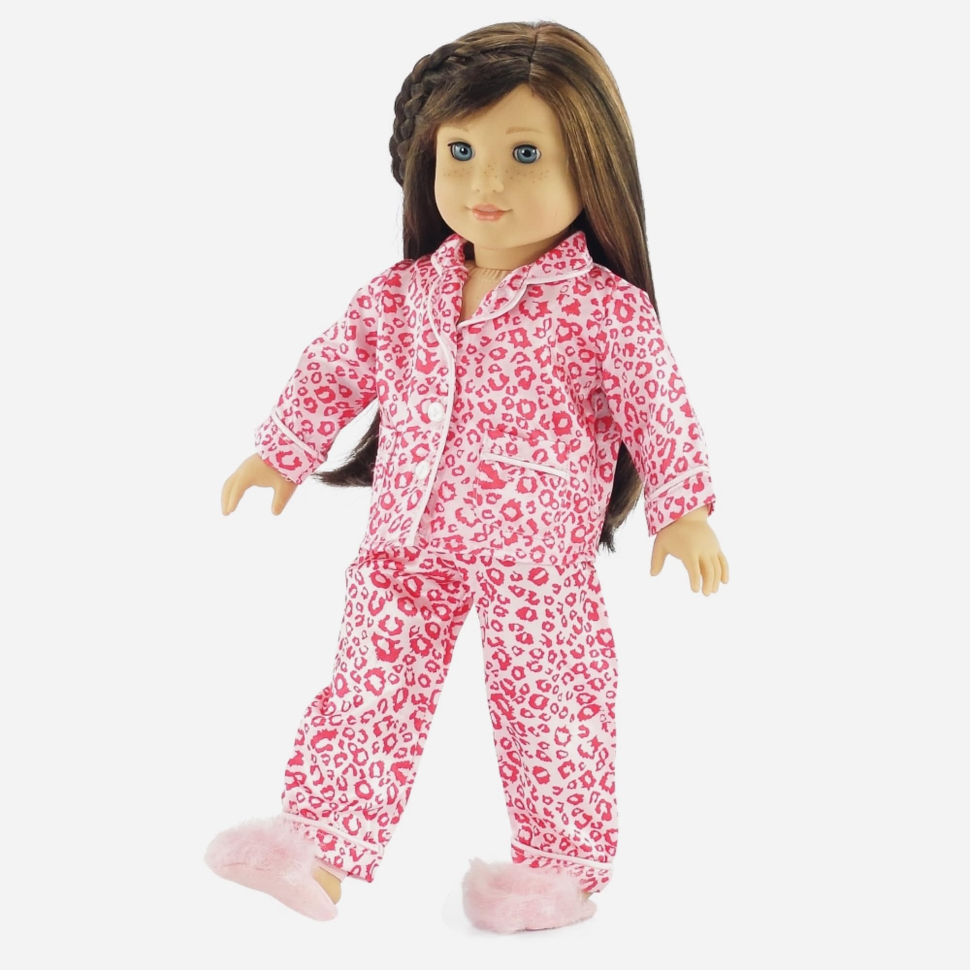 18 Inch Emily Rose Doll Clothes/clothing Fits American Girl Dolls - Pink Leopard Pajamas & Slippers 18" Outfit