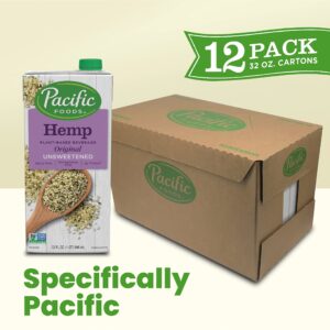 Pacific Foods Hemp Original Unsweetened Plant-Based Milk, Keto Friendly, 32 Fl Oz (Pack of 12)