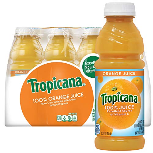 Tropicana 100% Orange Juice, 15.2 fl oz (Pack of 12) - Real Fruit Juices, Vitamin C Rich, No Added Sugars, No Artificial Flavors