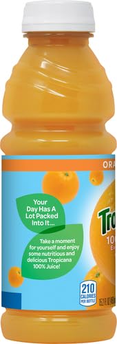 Tropicana 100% Orange Juice, 15.2 fl oz (Pack of 12) - Real Fruit Juices, Vitamin C Rich, No Added Sugars, No Artificial Flavors