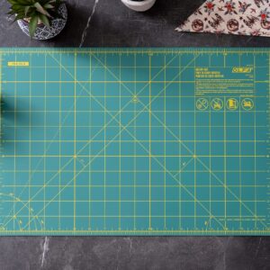 OLFA 12" x 18" Self Healing Rotary Cutting Mat (RM-CG) - Double Sided 12x18 Inch Cutting Mat with Grid for Quilting, Sewing, Fabric, & Crafts, Designed for Use with Rotary Cutters (Green)