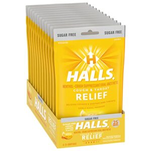 HALLS Relief Honey Lemon Sugar Free Cough Drops, 12 Packs of 25 Drops (300 Total Drops)