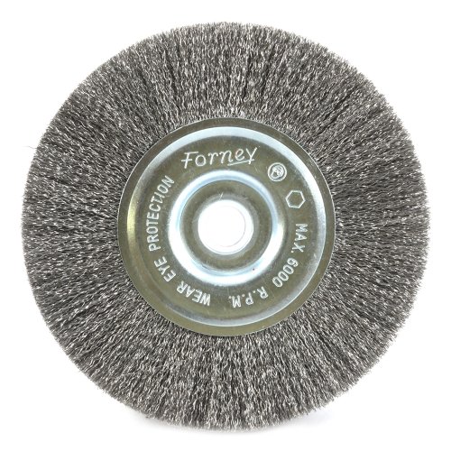 Forney 72743 Wire Wheel Brush, Fine Crimped with 1/2-Inch and 5/8-Inch Arbor, 5-Inch-by-.008-Inch