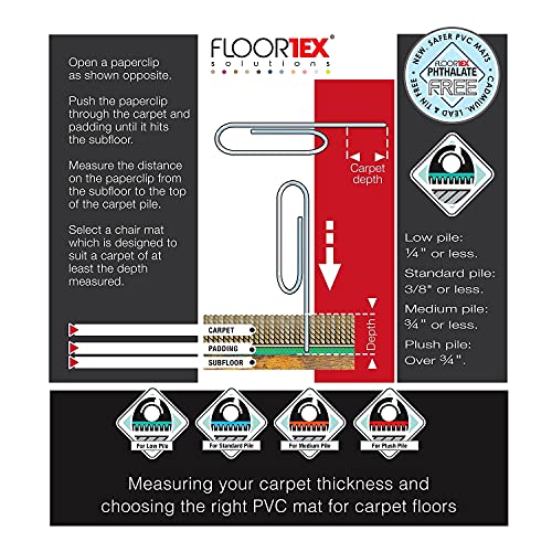 Cleartex Floortex Advantagemat 48-inch x 79-inch Rectangular Chair Mat for Carpets up to 1/4-inch , Vinyl (1120025EV)