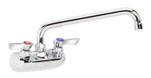 krowne wall mount kitchen faucet - utility sink 4” center mount, 10" swing spout, ½” npt male inlet, 2 gpm flow rate, ceramic valve chrome plated finish, lever handle, silver series plumbing