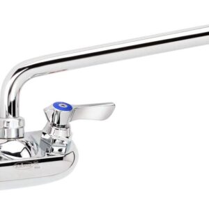 Krowne Wall Mount Kitchen Faucet - Utility Sink 4” Center Mount, 10" Swing Spout, ½” NPT Male Inlet, 2 GPM Flow Rate, Ceramic Valve Chrome Plated Finish, Lever Handle, Silver Series Plumbing