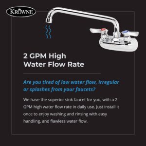 Krowne Wall Mount Kitchen Faucet - Utility Sink 4” Center Mount, 10" Swing Spout, ½” NPT Male Inlet, 2 GPM Flow Rate, Ceramic Valve Chrome Plated Finish, Lever Handle, Silver Series Plumbing