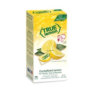 true lemon water enhancer, bulk dispenser, 100 count (pack of 1), 0 calorie drink mix packets for water, sugar free lemon flavoring powder packets