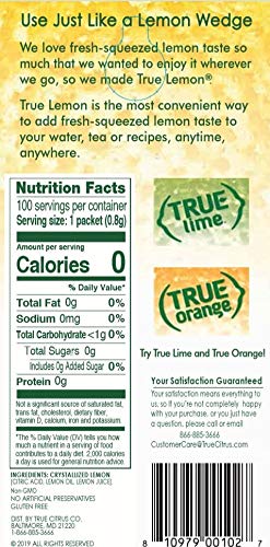 TRUE LEMON Water Enhancer, Bulk Dispenser, 100 Count (Pack of 1), 0 Calorie Drink Mix Packets For Water, Sugar Free Lemon Flavoring Powder Packets