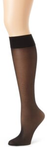 hanes silk reflections women's alive full support 2 pack sheer knee highs, jet, one size