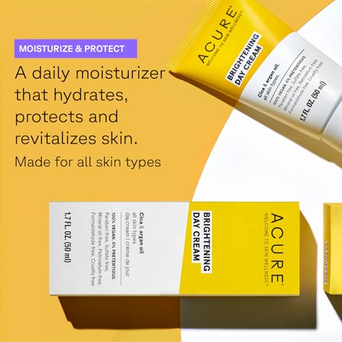 Acure Brightening Day Cream - Radiant Skin Day Cream with Cica & Argan Oil - Moisturizes, Evens Tone - 100% Vegan Formula - All Skin Types - Soothing & Nourishing Ingredients - 1.7 Fl Oz