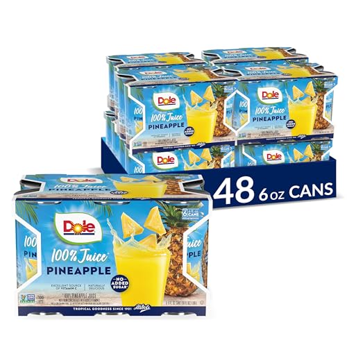 Dole 100% Pineapple Juice, No Added Sugar, Excellent Source of Vitamin C, 100% Fruit Juice, 6 Fl Oz (Pack of 6), 48 Total Cans, Packaging May Vary