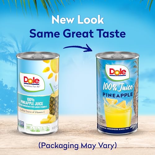 Dole 100% Pineapple Juice, No Added Sugar, Excellent Source of Vitamin C, 100% Fruit Juice, 6 Fl Oz (Pack of 6), 48 Total Cans, Packaging May Vary