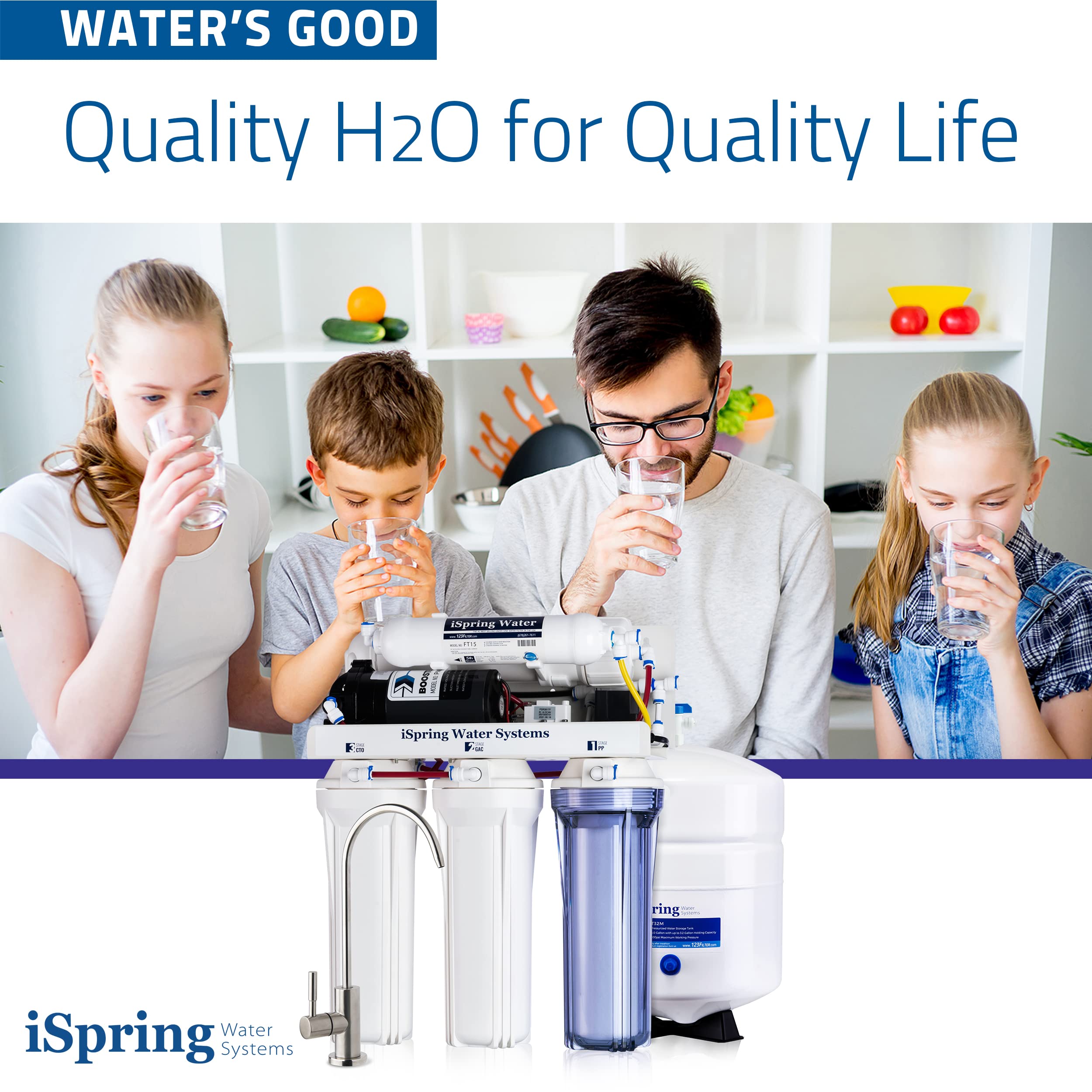 iSpring RCC7P 75 GPD Reverse Osmosis System with Pump, 5-Stage Boosted Performance Superb Taste Under Sink Reverse Osmosis Drinking Water Filtration System with Brushed Nickel Faucet