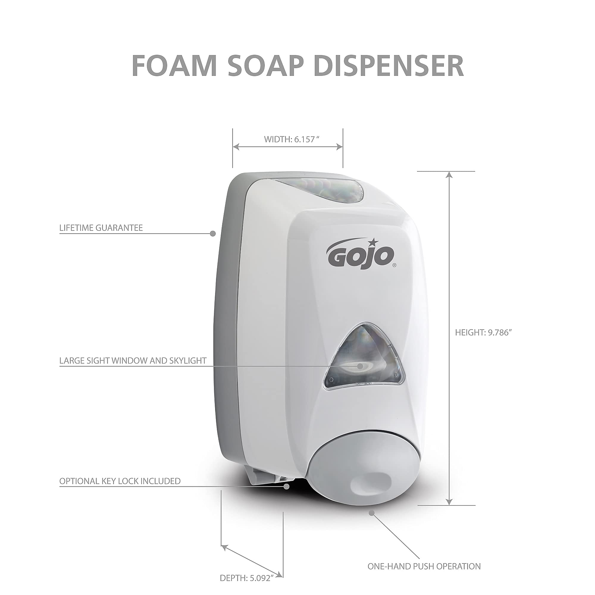 GOJO FMX-12 Push-Style Foam Soap Dispenser, Dove Grey, for 1250 mL GOJO FMX-12 Hand Soap Refills (Pack of 1) - 5150-06