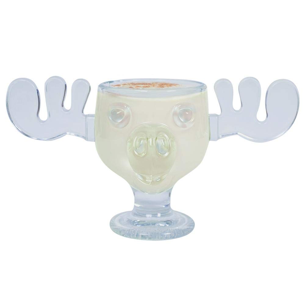 SET OF 4 Glass 8oz Christmas Moose Mugs