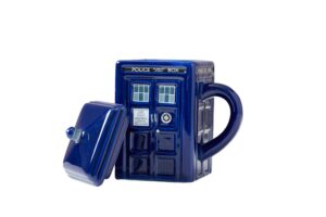 doctor who tardis mug | official ceramic coffee mug with lid | 17 oz.