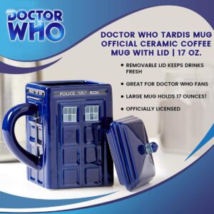 Doctor Who Tardis Mug | Official Ceramic Coffee Mug With Lid | 17 Oz.