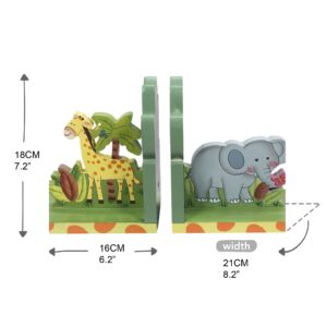 Fantasy Fields - Sunny Safari Animals Thematic Set of 2 Sturdy Wooden Bookends for Kids - Non-Toxic, Water-Based Paint, Giraffe and Elephant, Blue