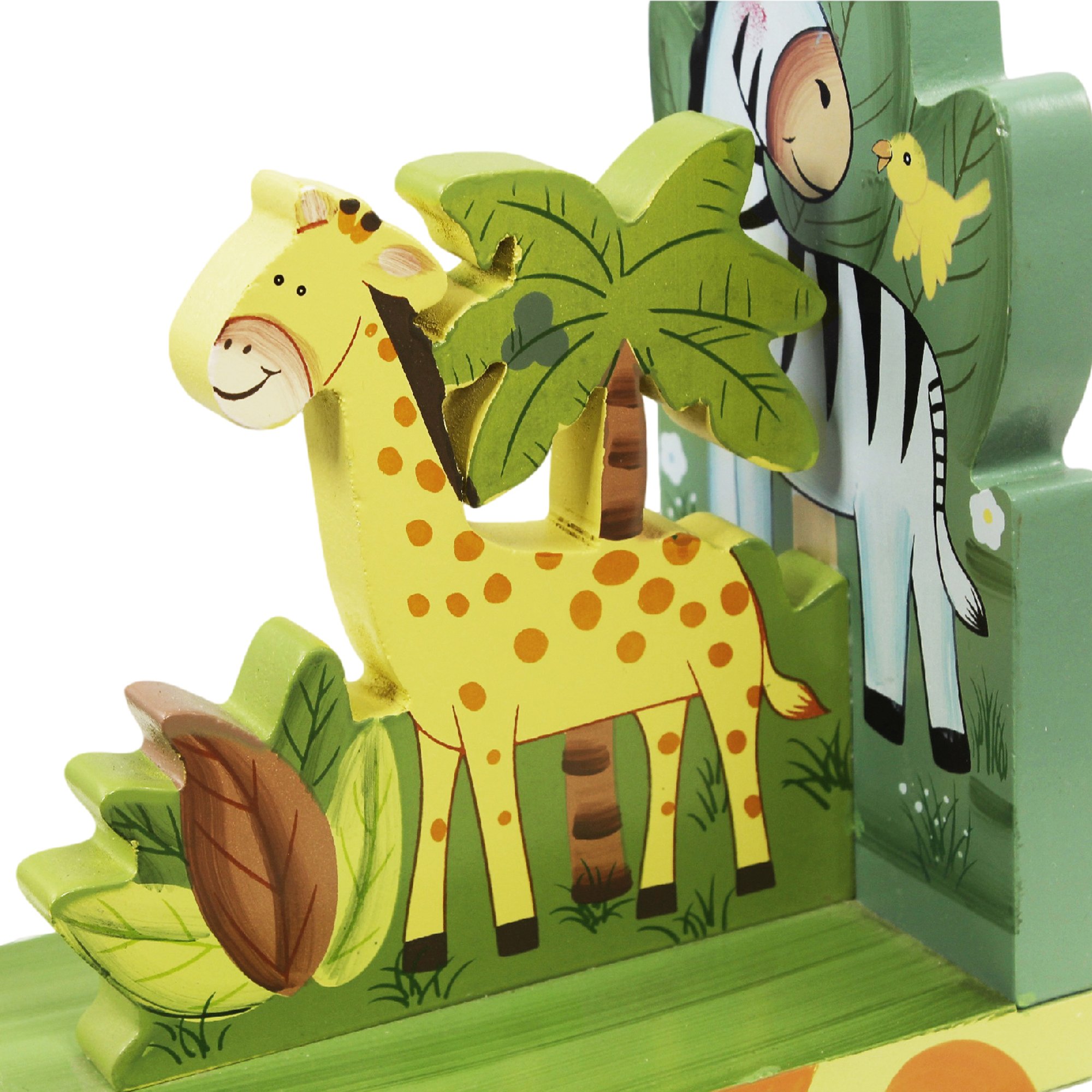 Fantasy Fields - Sunny Safari Animals Thematic Set of 2 Sturdy Wooden Bookends for Kids - Non-Toxic, Water-Based Paint, Giraffe and Elephant, Blue