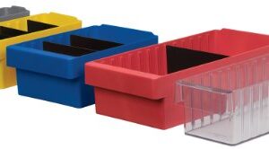 Akro-Mils 31182 AkroDrawer Stackable Plastic Storage Drawer Storage Bin, (11-5/8-Inch x 8-3/8-Inch x 4-5/8-Inch), Blue, (4-Pack)